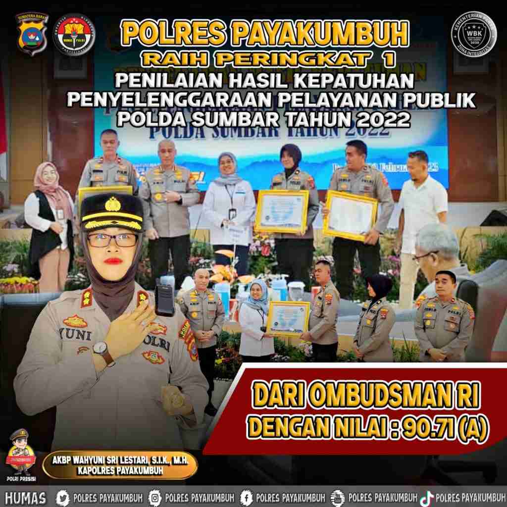 Polres Payakumbuh Kembali Raih Peringkat 1 Penilaian Kepatuhan Penyelenggaraan Pelayanan Publik ...
